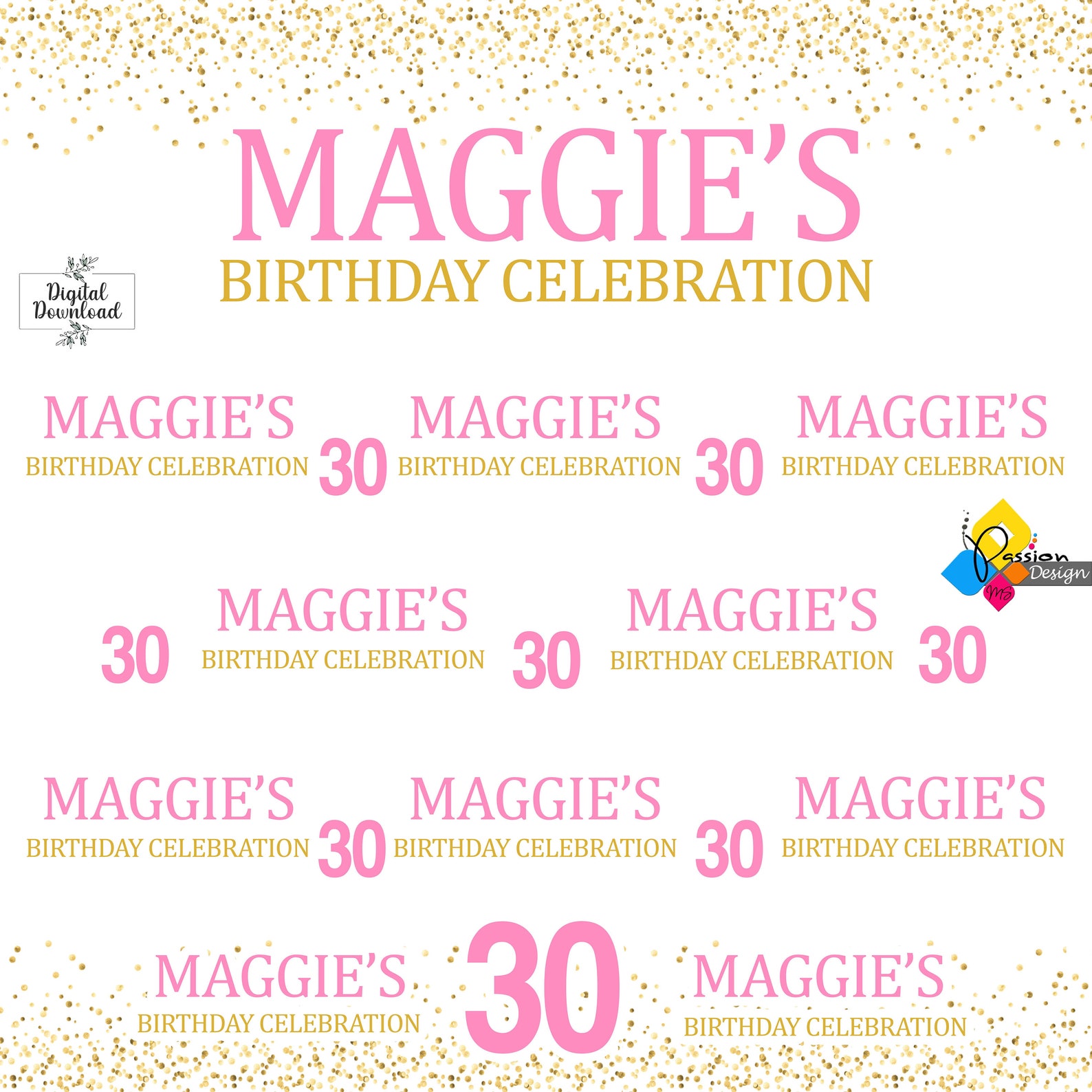 Printable Step and Repeat NAME Pink Gold and White Backdrop. - Etsy