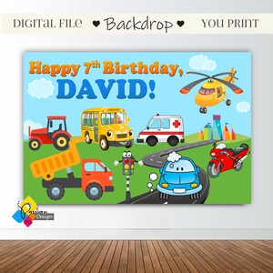 Printable TRANSPORTATION Backdrop. Boy Birthday Vehicle Party Decor. 4 ...