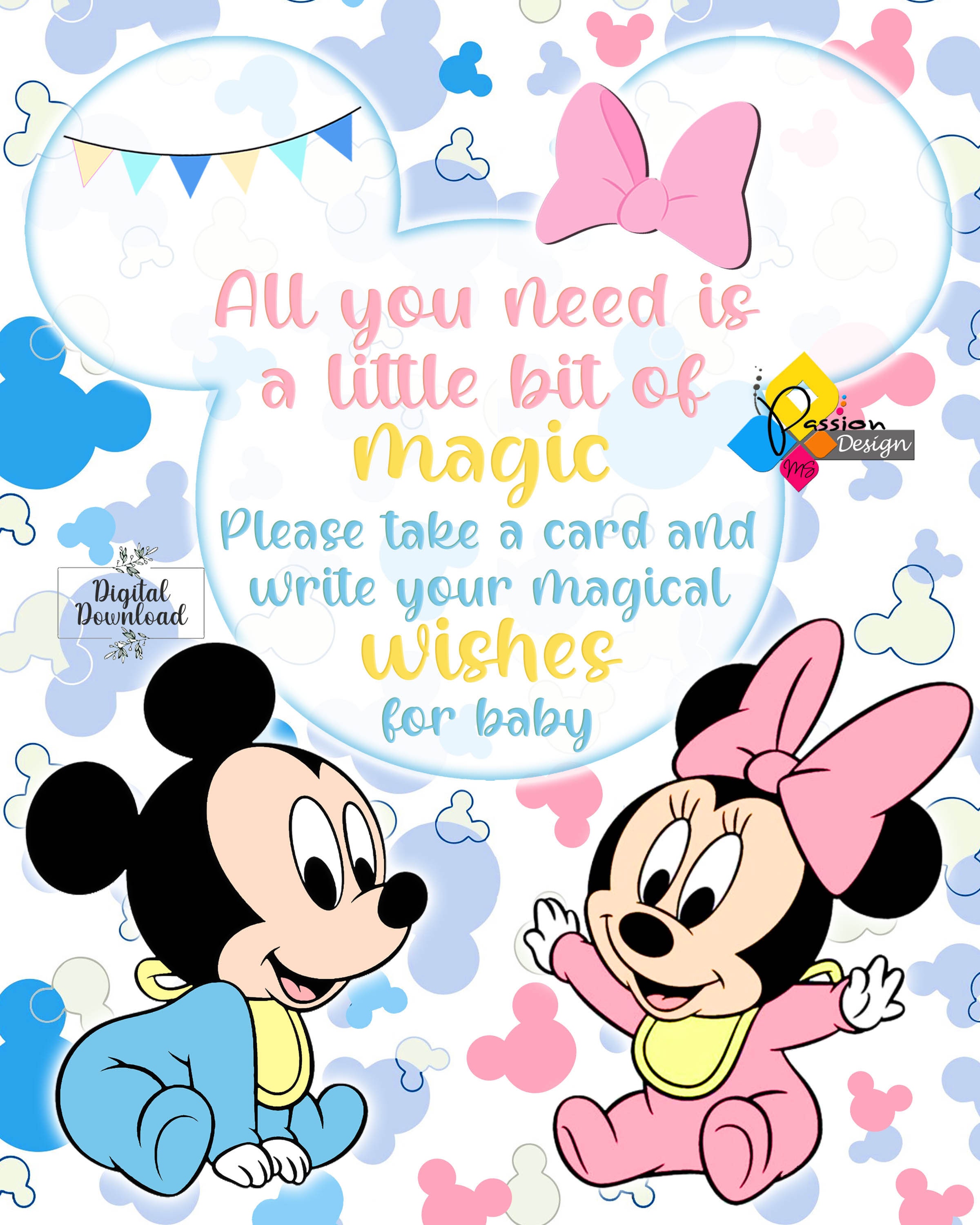 Printable Baby MICKEY and Minnie MOUSE Magical Wishes Kit. Baby Shower ...