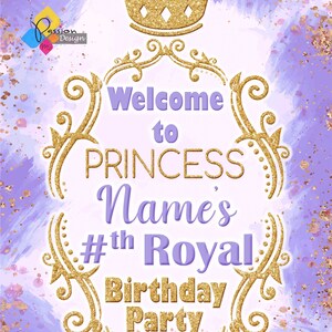Printable PRINCESS Party Purple Gold Welcome Board. Royal Theme ...