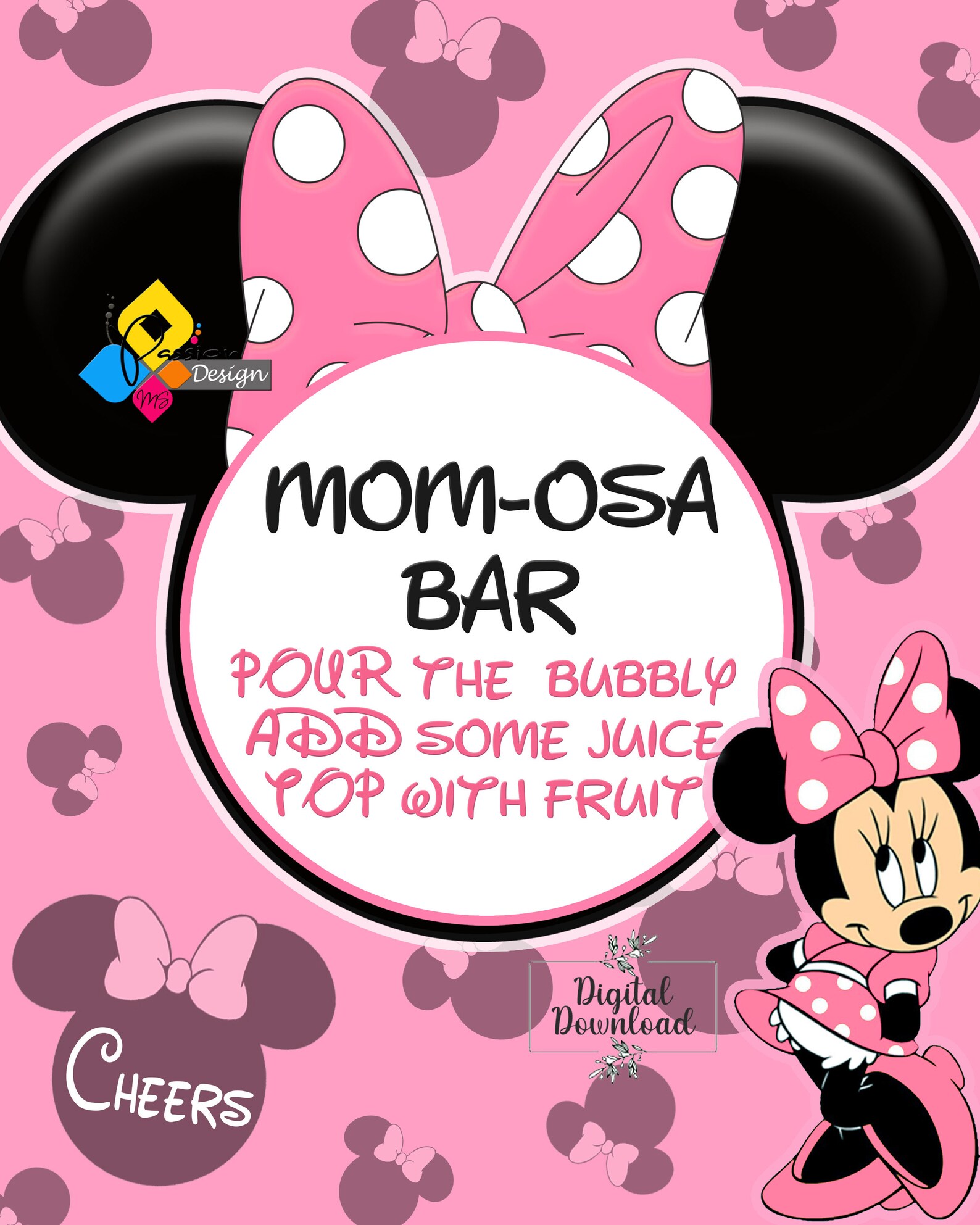 Printable MINNIE MOUSE Mom-osa Bar Sign. Minnie Mouse Party - Etsy