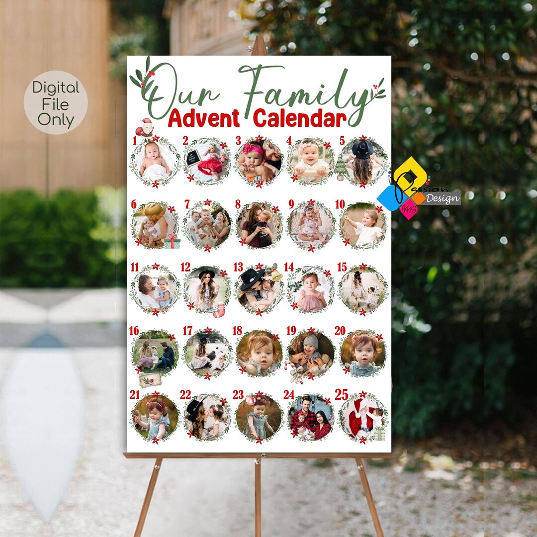 Printable Christmas Advent Calendar Photo Poster. Christmas Countdown ...
