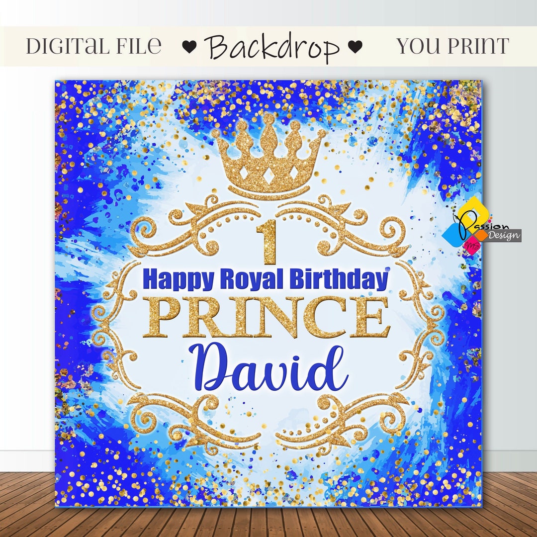 Printable PRINCE Royal Blue Gold Backdrop. Prince Birthday Party ...