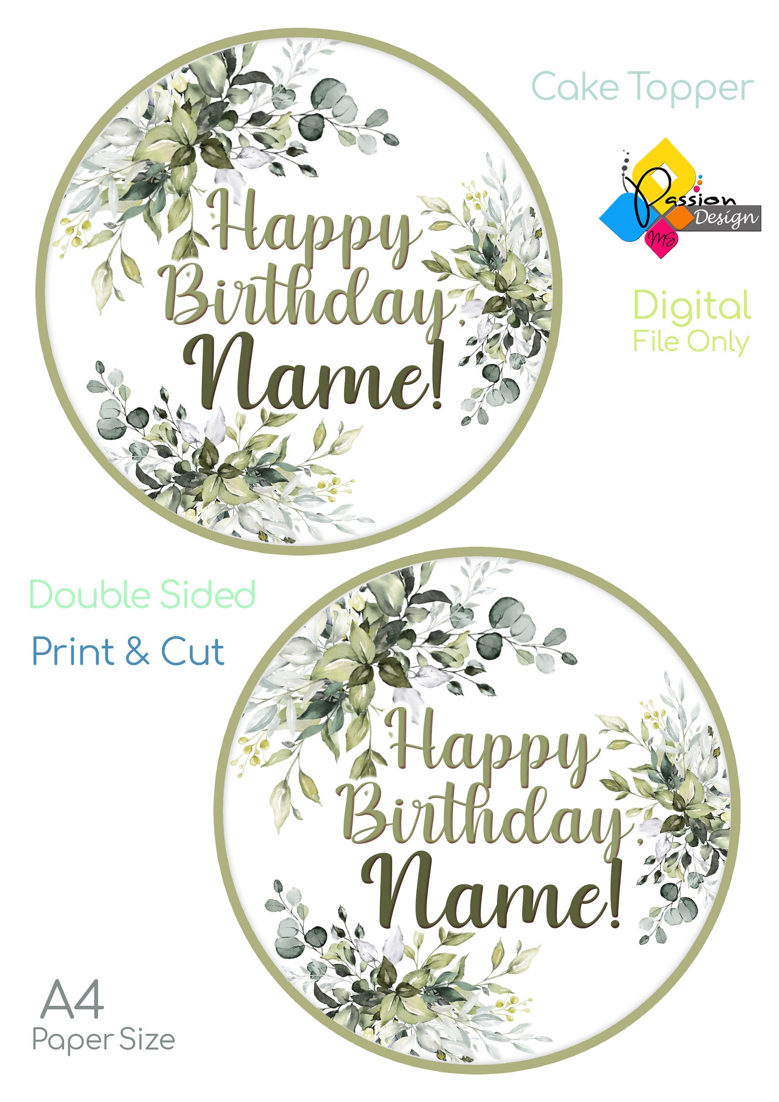 Printable EUCALYPTUS LEAVES Birthday Cake Topper. Custom Cake - Etsy