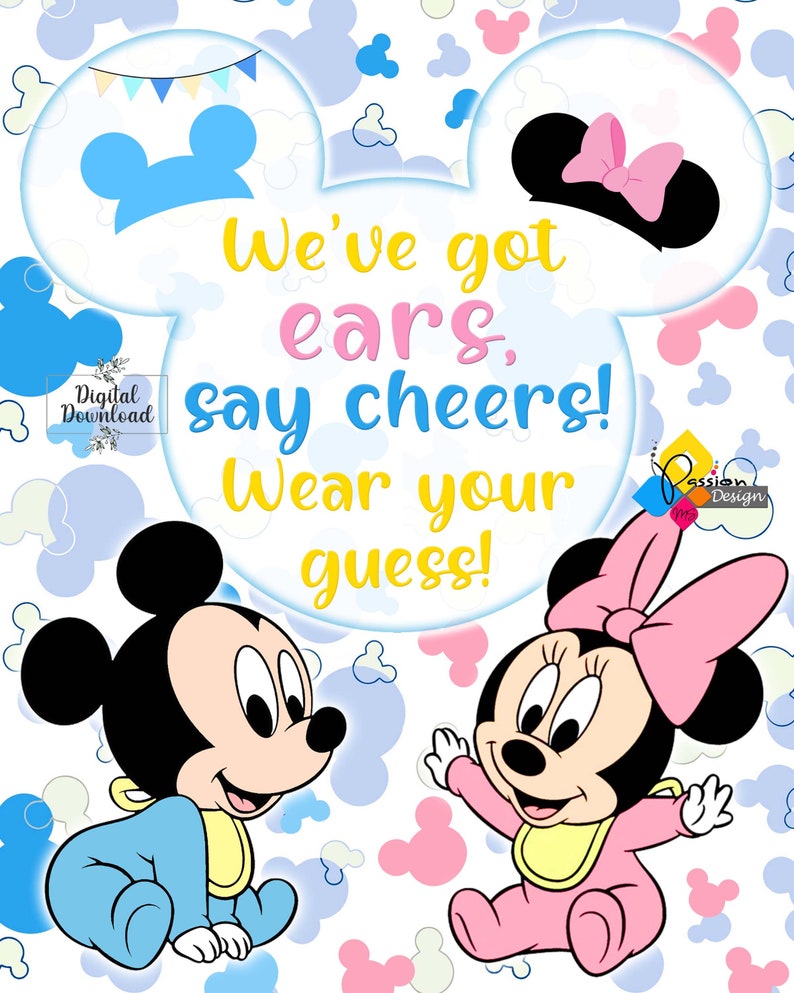 Printable Baby MICKEY and Minnie MOUSE Gender Reveal Sign. - Etsy