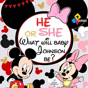 Printable MICKEY or MINNIE MOUSE Gender Reveal Welcome Board. Custom He ...