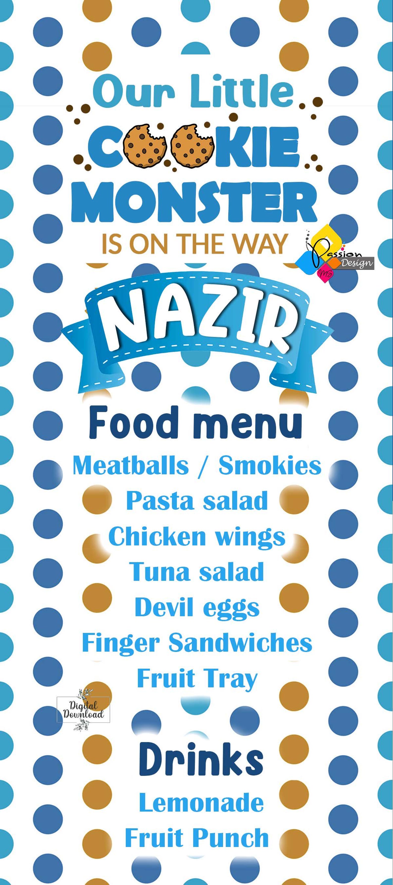 Printable Cookie BABY Shower Menu. Custom Cookie Menu Card. Digital ...