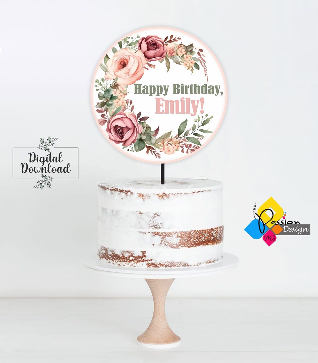Printable ROSES Birthday, Bridal or Baby Shower Cake Topper. Name Cake ...