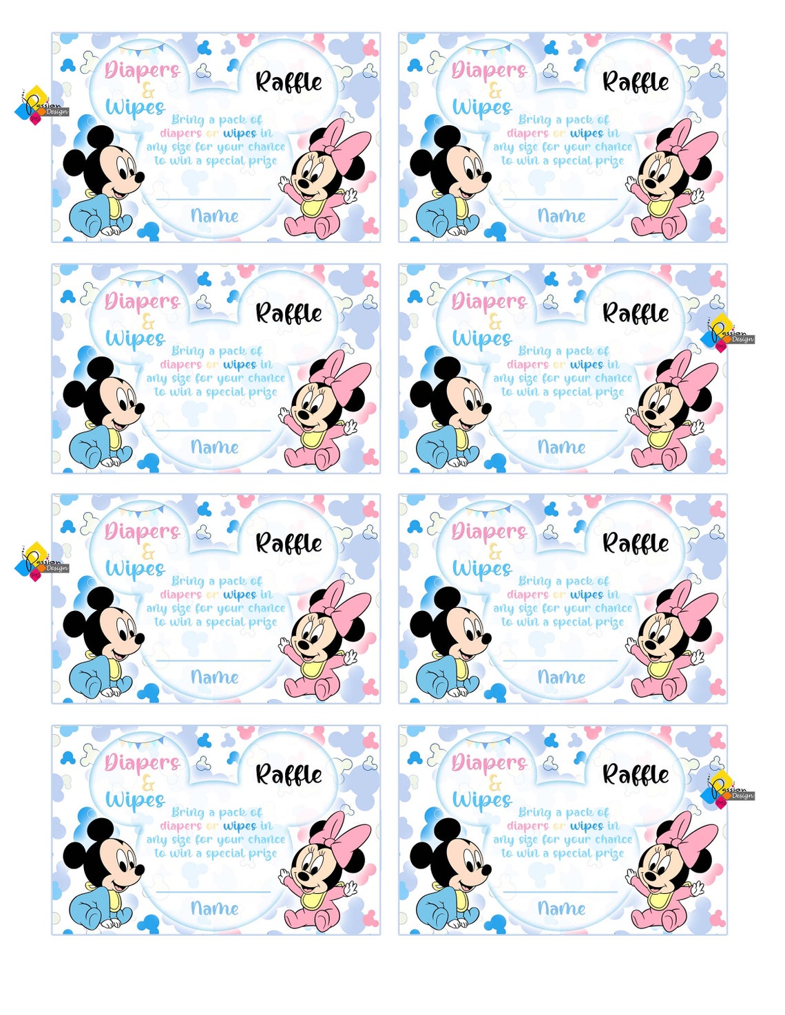 Printable Baby MICKEY and Minnie MOUSE Diapers and Wipes Raffle Kit ...