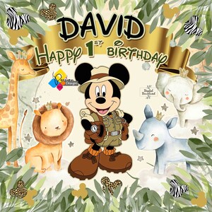 Printable MICKEY Mouse Safari Animals Birthday Backdrop. PERSONALIZED ...