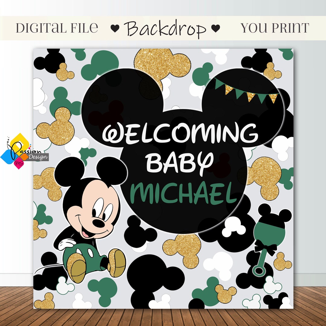 Printable Baby MICKEY MOUSE Baby Shower Backdrop. CUSTOM Mickey Mouse ...