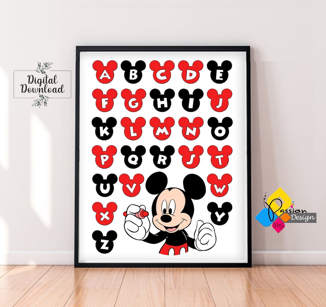 MICKEY Mouse Alphabet Poster. PRINTABLE Wall Art. Mickey Mouse ABC ...