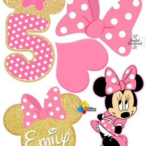 Printable MINNIE MOUSE Pink Gold Birthday Cake Toppers. Party ...