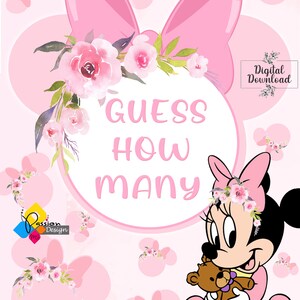 Printable Baby MINNIE MOUSE Bear Guess How Many Game Sign and Cards ...