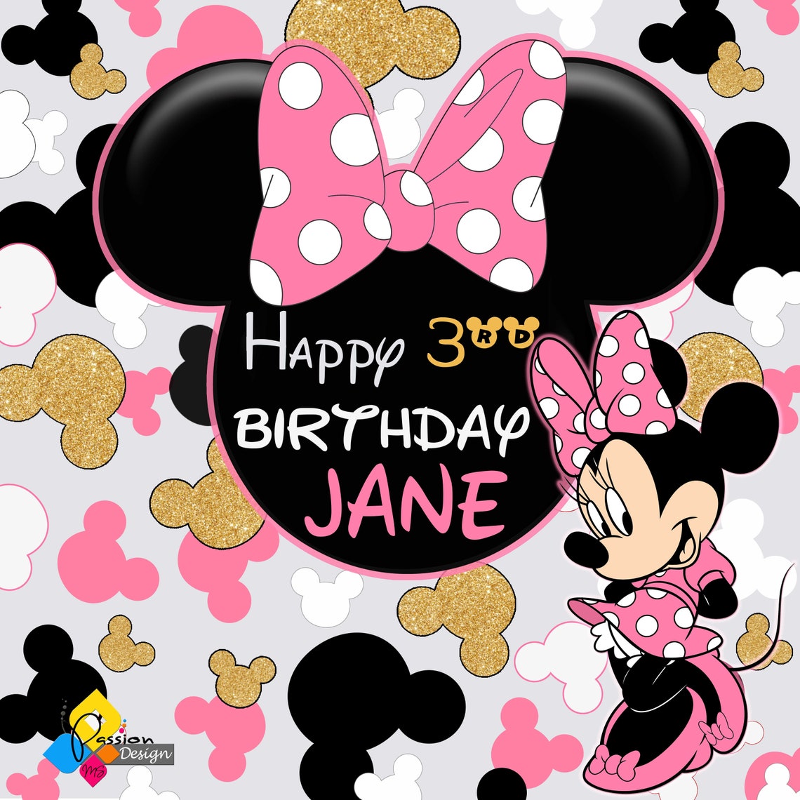 Printable MINNIE MOUSE Birthday Backdrop. CUSTOM Minnie Mouse | Etsy