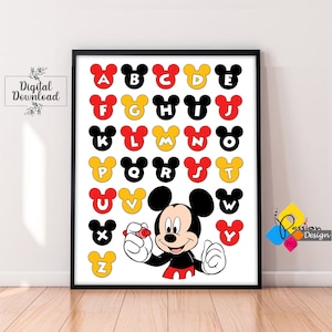 MICKEY Mouse Alphabet Poster. PRINTABLE Wall Art. Mickey Mouse Red ...