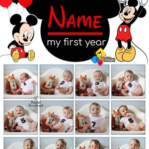 Digital MICKEY MOUSE Red Baby's First Year Photo Poster. Mickey Mouse ...