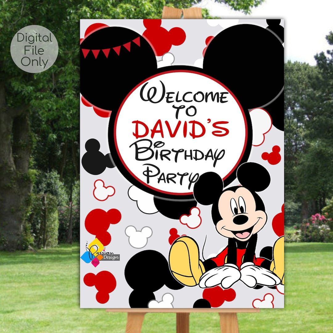 Printable MICKEY MOUSE Birthday Welcome Board RED Black. Custom Mickey ...
