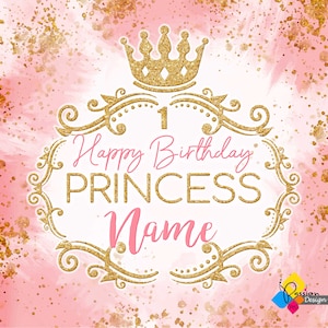 Printable PRINCESS Pink Gold Backdrop. Princess Birthday Party ...