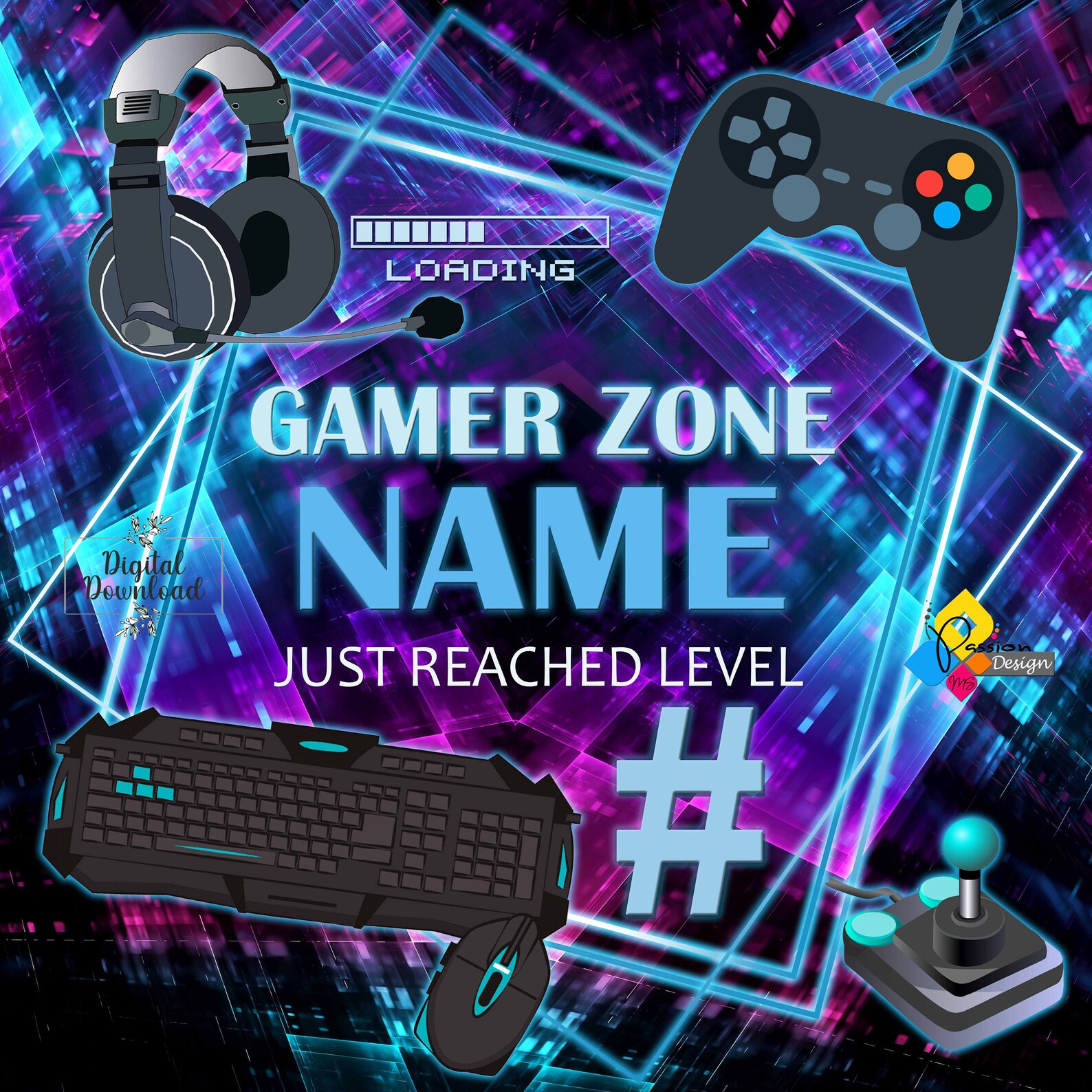 Printable GAMING Birthday Backdrop. Digital Video Game Party | Etsy