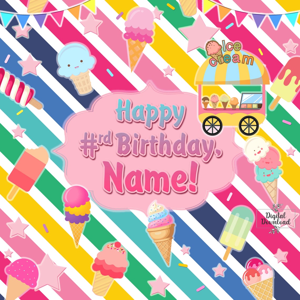 Printable ICE CREAM Backdrop. Ice Cream Theme Birthday Party - Etsy