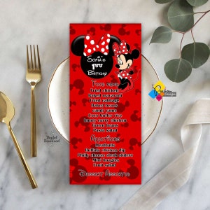 Printable Minnie Mouse RED Dinner Menu. Red Minnie Mouse Birthday Menu ...