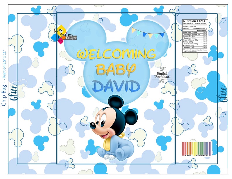 Printable MICKEY MOUSE Party Kit. Custom Baby Shower Labels: - Etsy