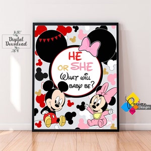 Printable MICKEY or MINNIE MOUSE Gender Reveal Welcome Board. Custom He ...