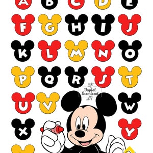 MICKEY Mouse Alphabet Poster. PRINTABLE Wall Art. Mickey Mouse Red ...