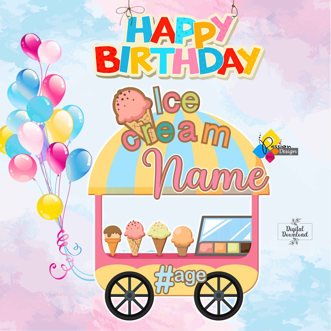Printable ICE CREAM Birthday Backdrop. Custom Ice Cream Party - Etsy