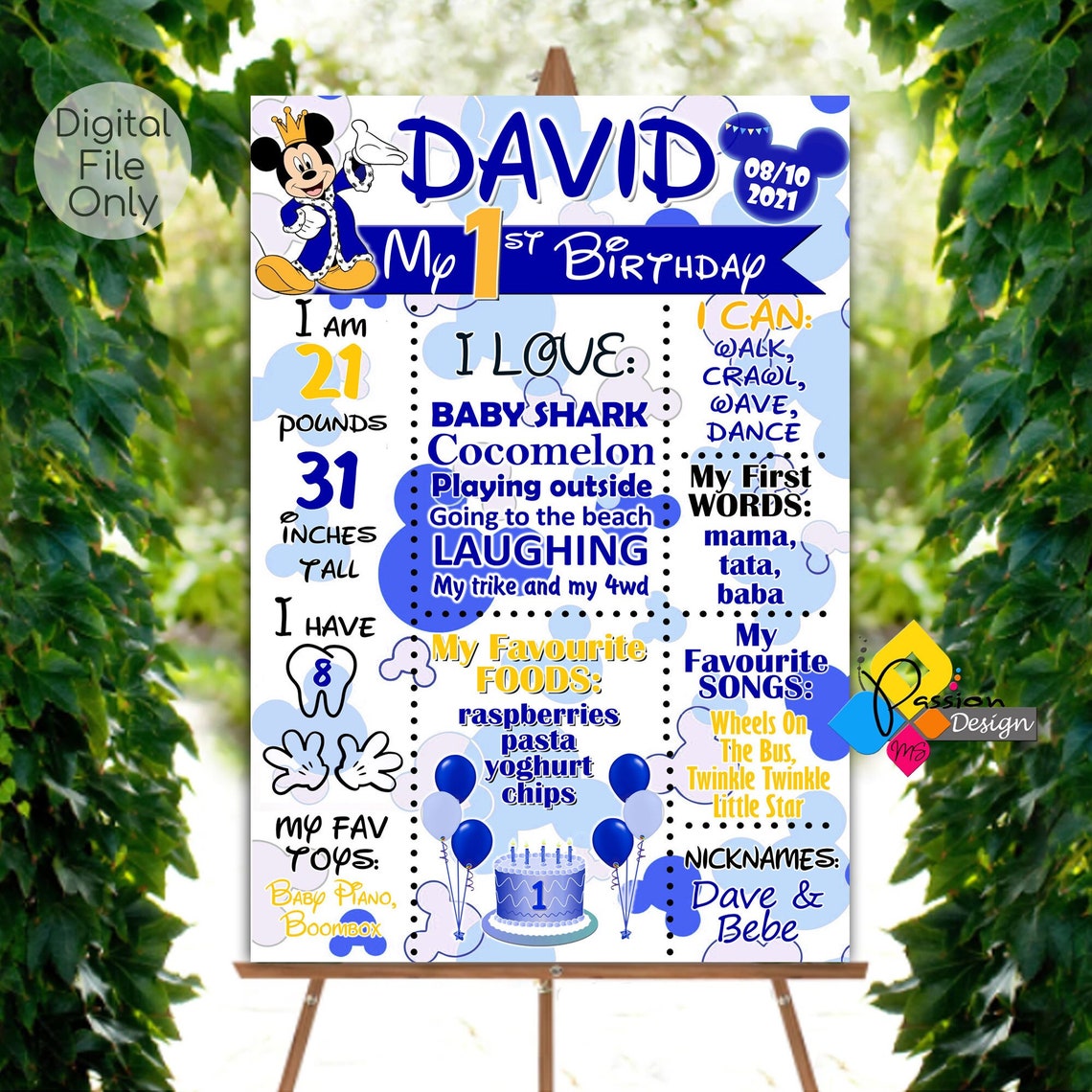 Printable MICKEY MOUSE Prince Milestone Board. Mickey Mouse Birthday ...