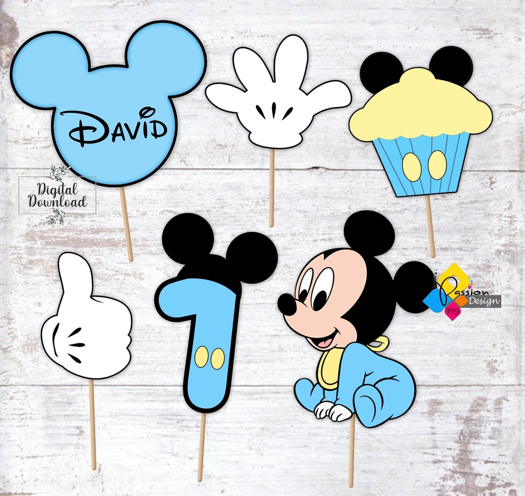 Printable Mickey Mouse Blue Birthday Cake Toppers. Party Centerpieces ...