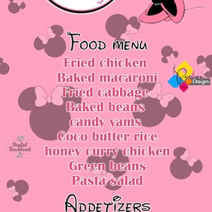 Printable Minnie Mouse PINK Dinner Menu. Pink Minnie Mouse Birthday ...