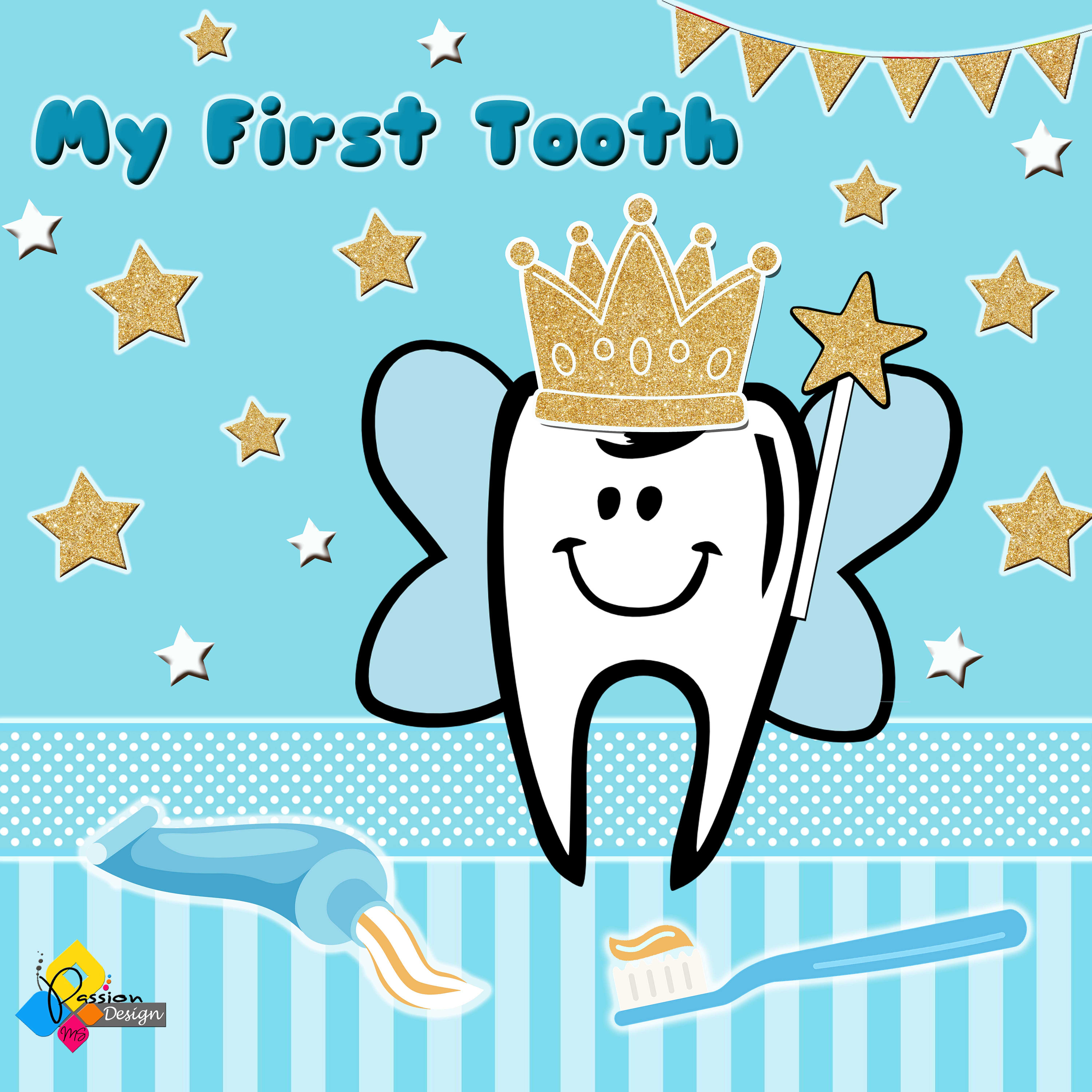 Printable My First Tooth Blue Backdrop. Birthday Party Decor. - Etsy ...