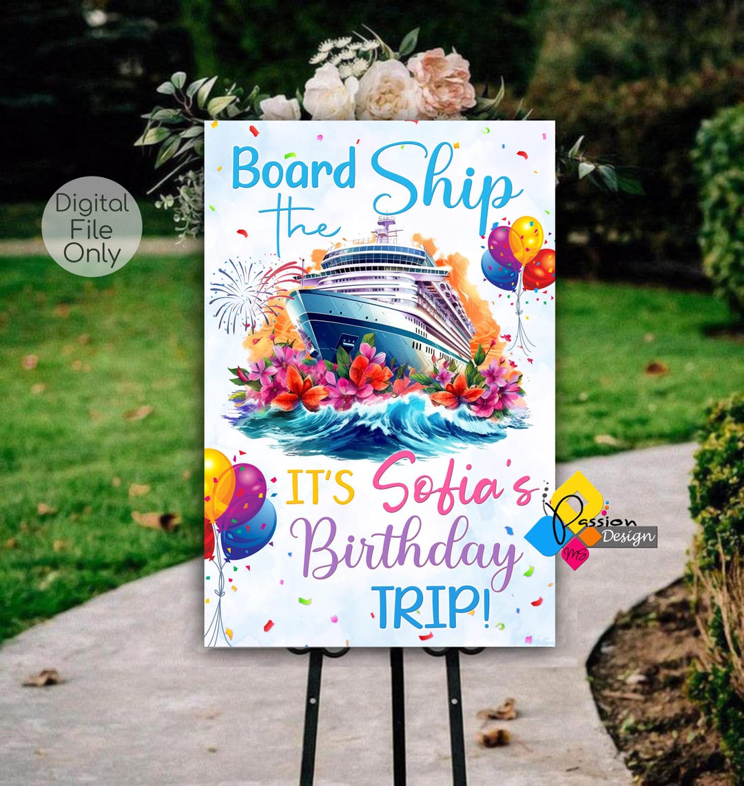 Printable Board the Ship GIRL Birthday Welcome Board. Custom Cruise ...
