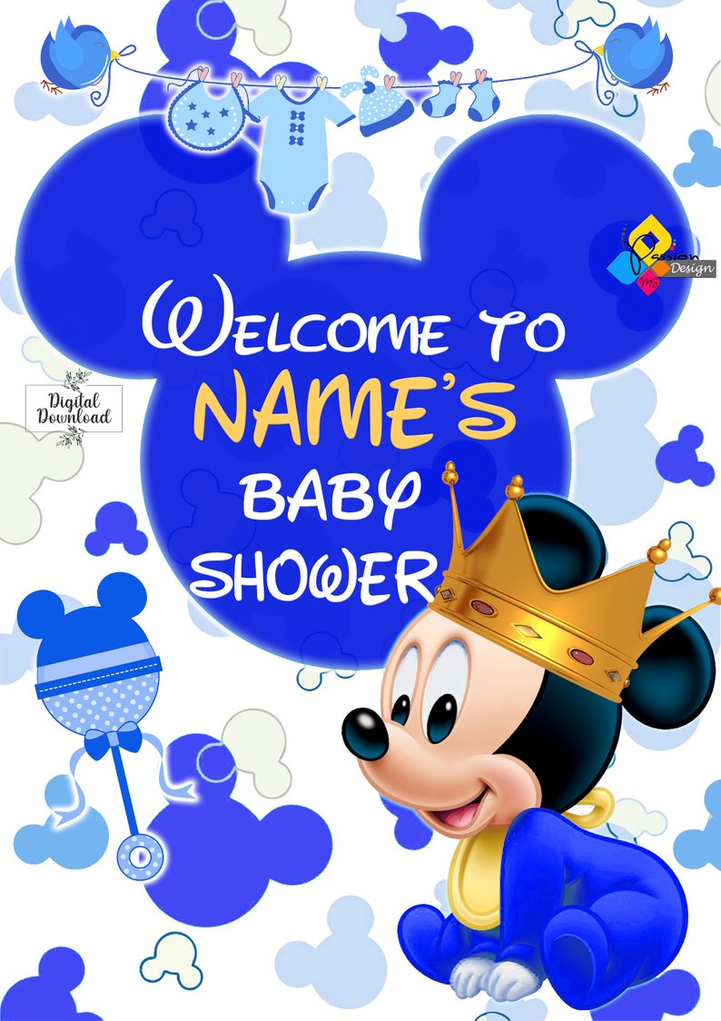 Printable MICKEY MOUSE Royal Blue Baby Shower Welcome Board. - Etsy