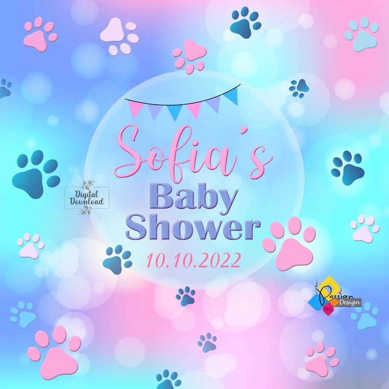 Printable PAWS PARTY Backdrop. PAWS Pink Blue Boy Girl Party - Etsy