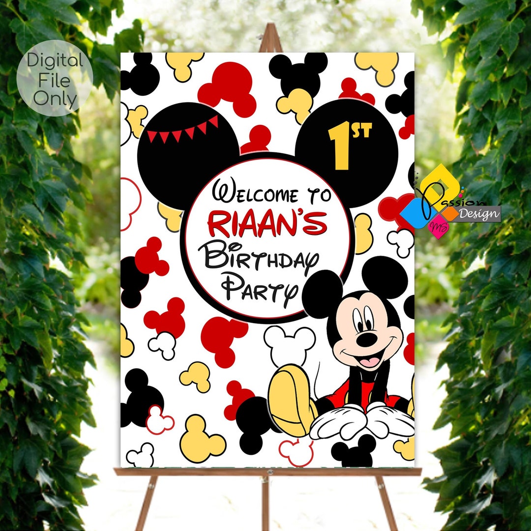Printable MICKEY MOUSE Birthday Welcome Board RED Black Yellow. Custom ...