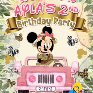 Printable MINNIE Mouse Safari Jeep GIRL Birthday Welcome Board. Custom ...