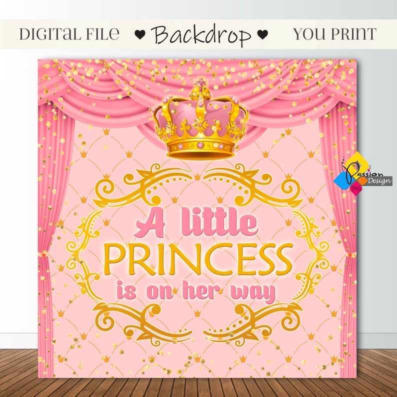Digital PRINCESS Pink Gold Glitter Backdrop. Princess Baby - Etsy