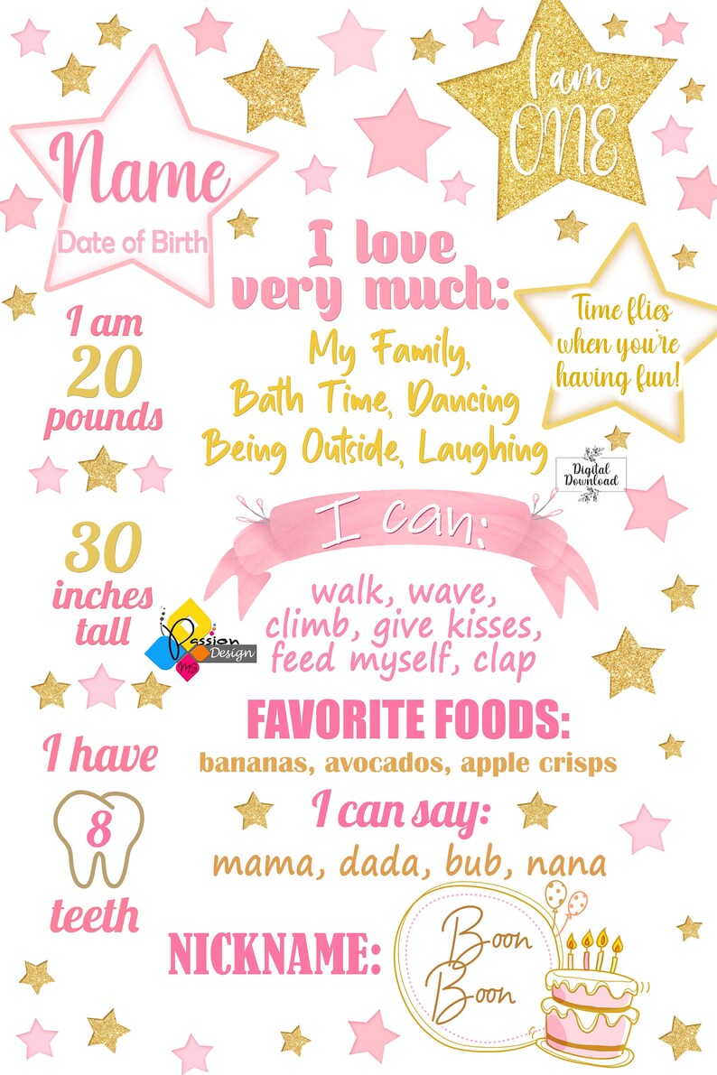 Printable Little STAR Milestone Board. Digital Pink Gold Stars - Etsy