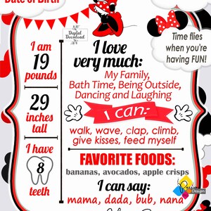 Printable MINNIE MOUSE RED Milestone Board. First Birthday Minnie Mouse ...