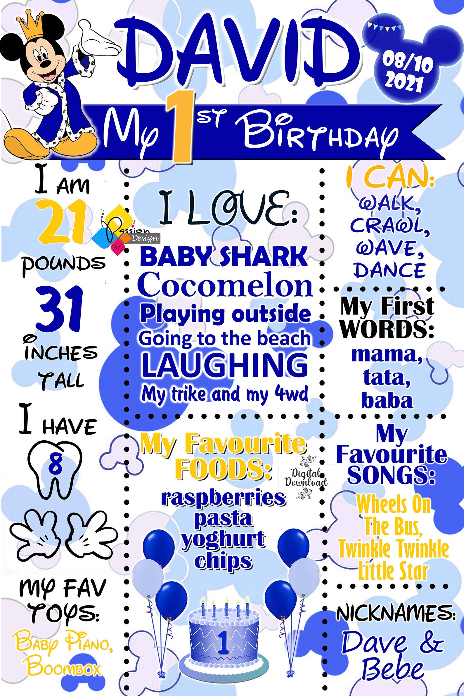 Printable MICKEY MOUSE Prince Milestone Board. Mickey Mouse Birthday ...