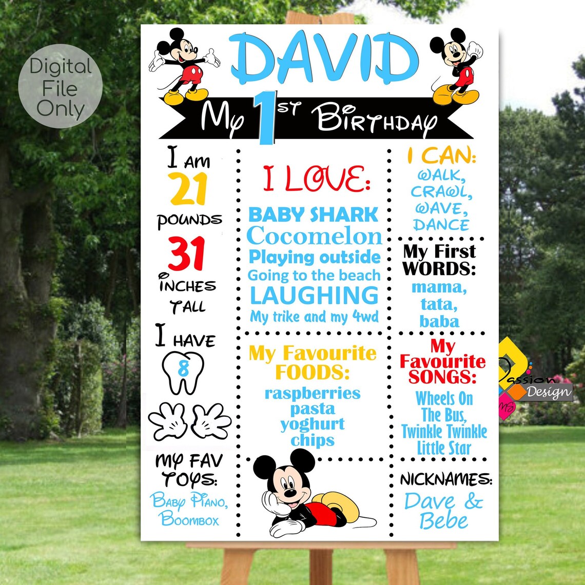 Printable MICKEY MOUSE Milestone Board. First Birthday Mickey Mouse ...