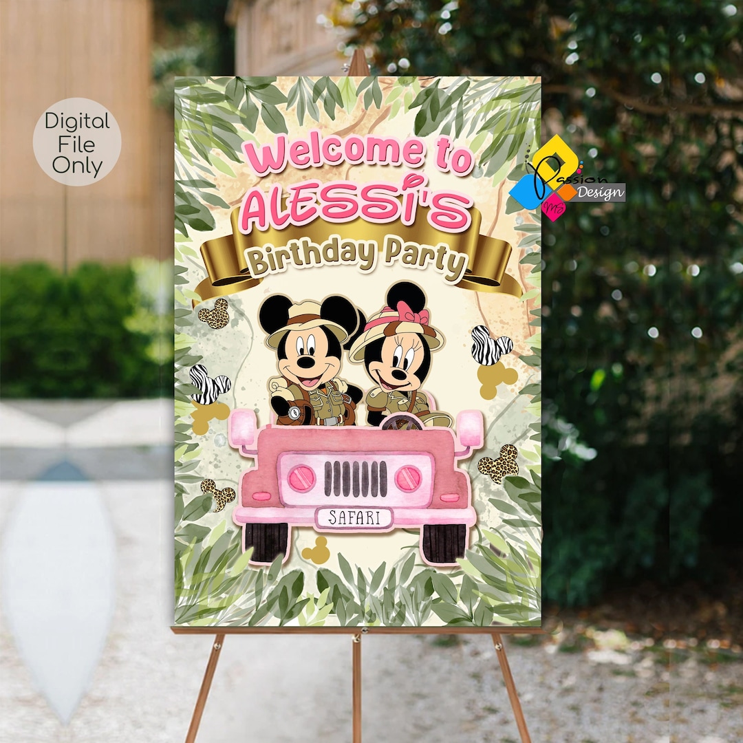 Printable MICKEY and MINNIE Mouse Safari Jeep GIRL Birthday Welcome ...