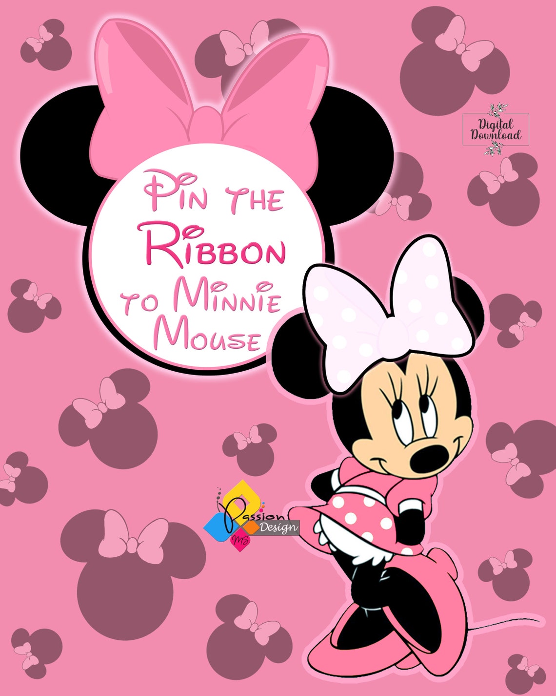 Printable Minnie Mouse Board Game. Pin the Ribbon to Minnie Mouse Party ...
