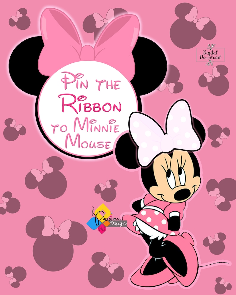 Printable Minnie Mouse Board Game. Pin the Ribbon to Minnie - Etsy