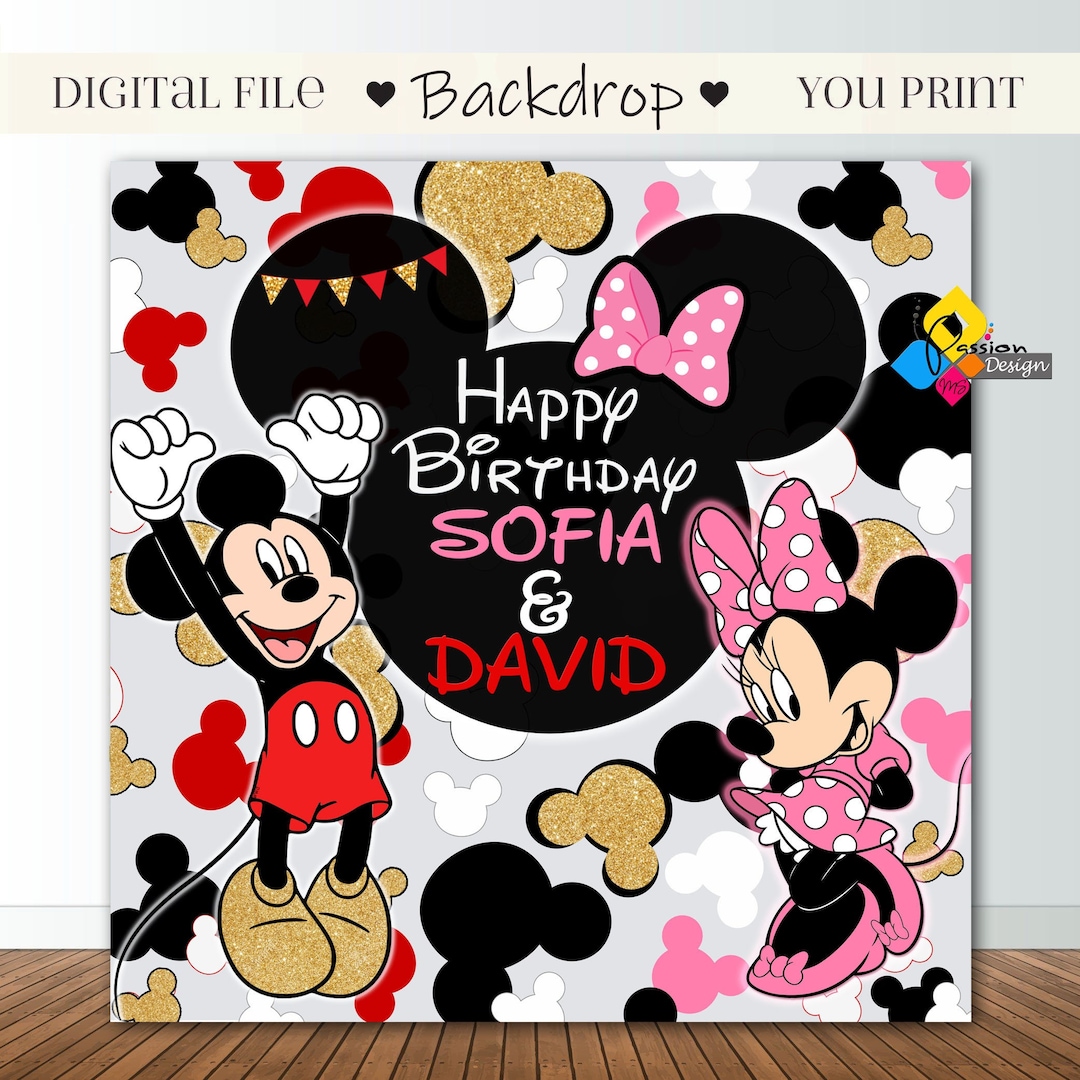 Printable MICKEY and MINNIE Mouse Birthday Backdrop. CUSTOM Mickey and ...