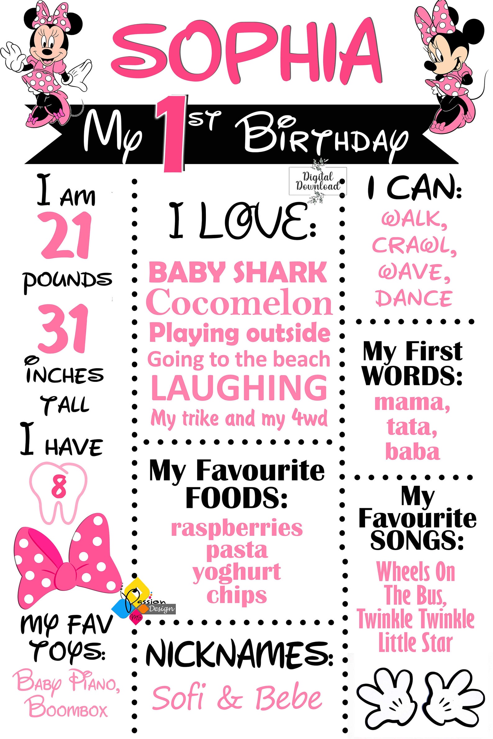 Printable MINNIE MOUSE Milestone Board. First Birthday Minnie Mouse ...