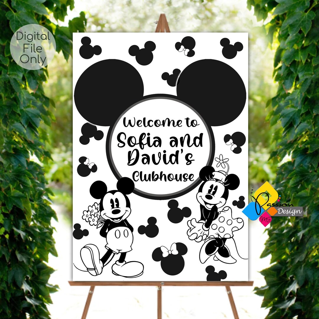 Printable MICKEY and MINNIE Mouse Vintage Birthday Welcome Board Twins ...